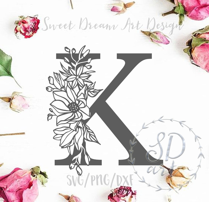 Floral Letter K Svg, Monogram Letter Svg, Decorative Initial Svg ...