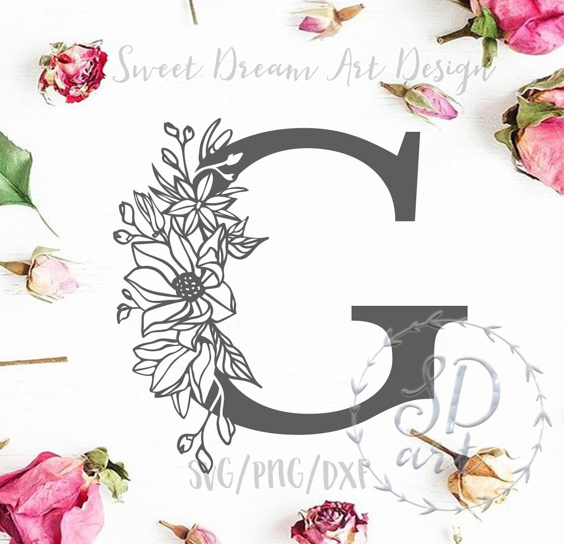 Floral Letter G Svg Monogram Letter Svg Decorative Initial - Etsy