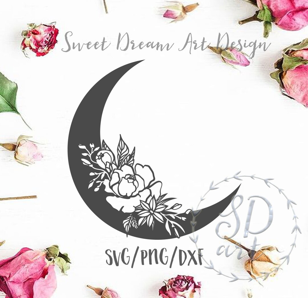 Floral Moon Svg, Moon With Flowers Svg, Moon Flowers Svg, Decal Stencil ...