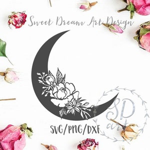 Floral Moon Svg, Moon With Flowers Svg, Moon Flowers Svg, Decal Stencil ...