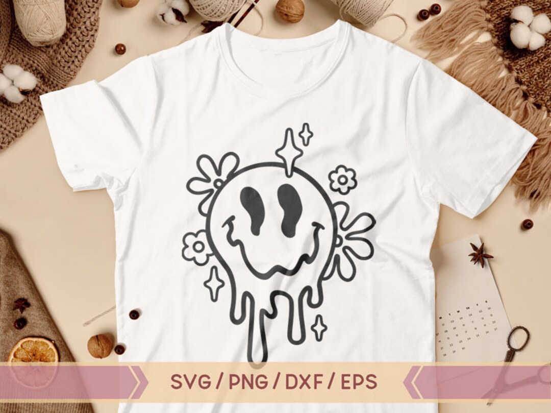 Drippy Smiley Face Svg, Melted Face Svg, Groovy, Hippie, Happy Face ...