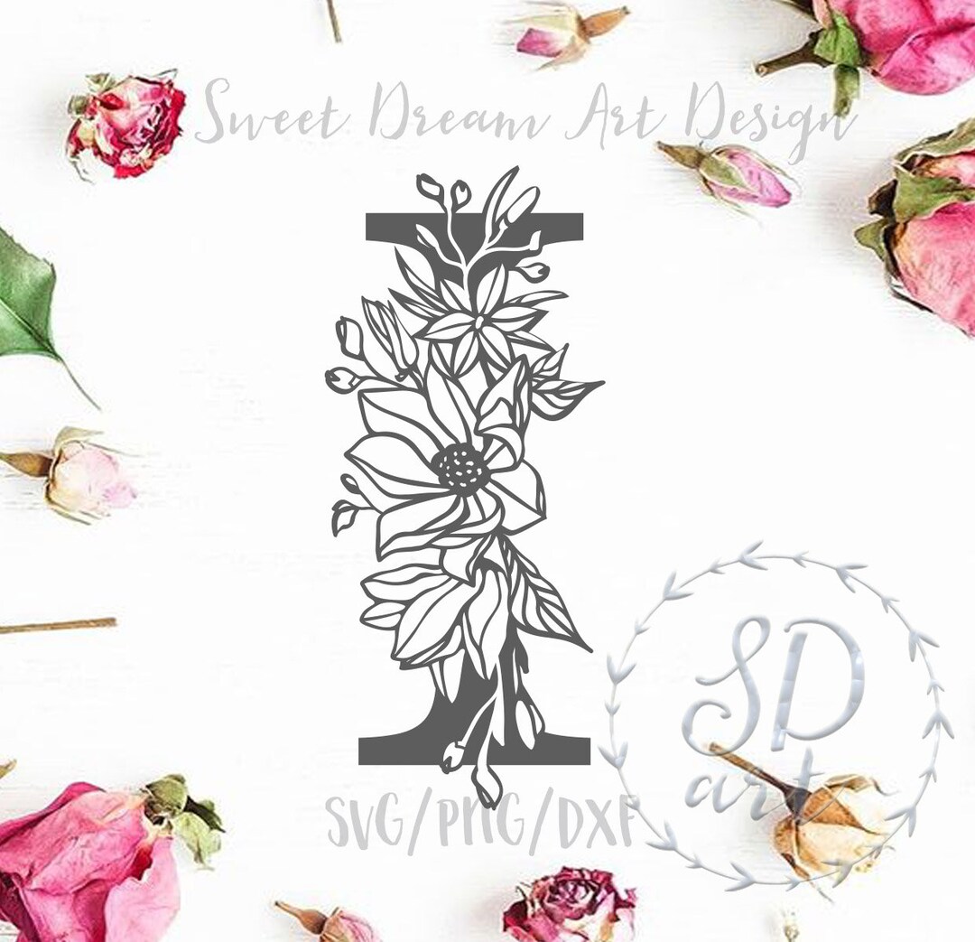Floral Letter I Svg, Monogram Letter Svg, Decorative Initial Svg ...