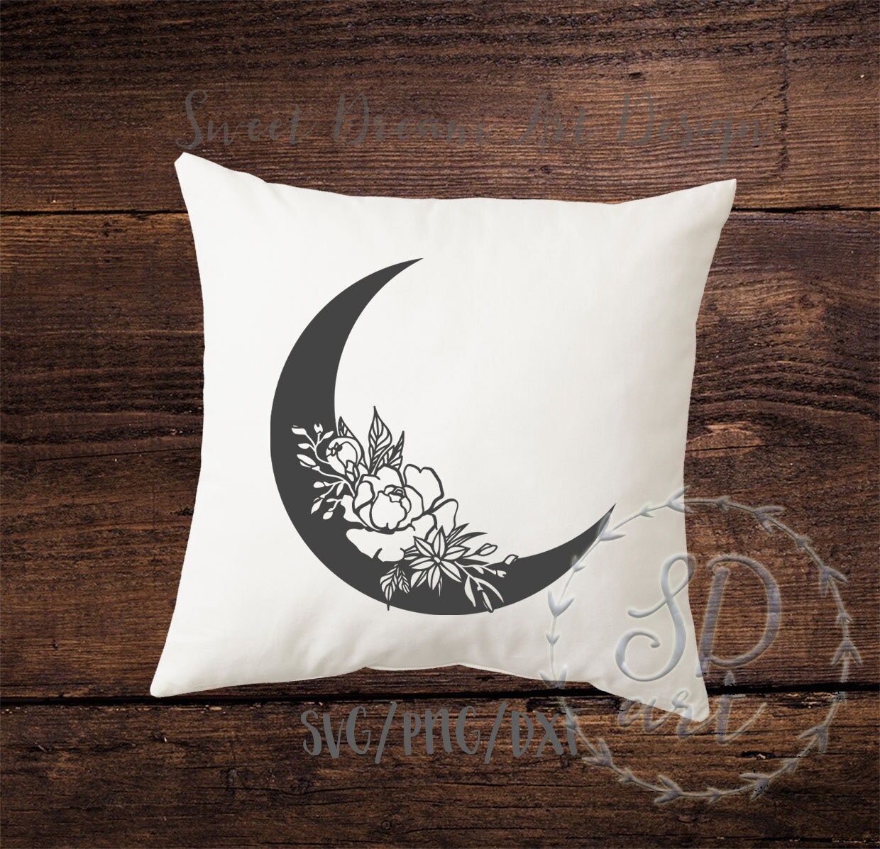 Floral Moon Svg Moon With Flowers Svg Moon Flowers Svg | Etsy