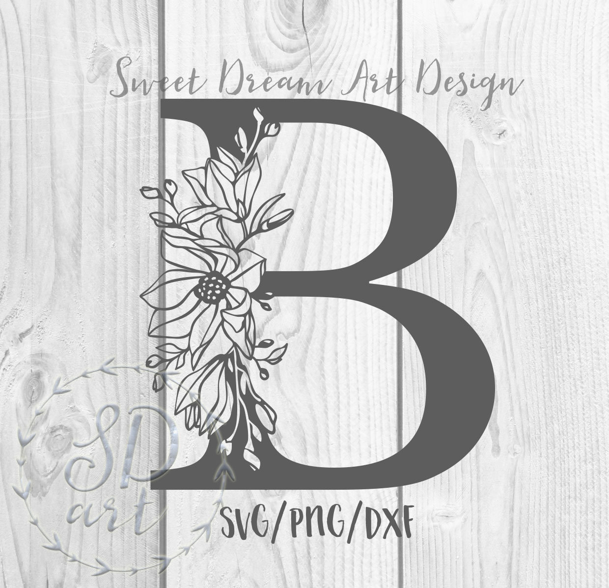 Floral letter B svg Monogram letter svg Decorative Initial | Etsy