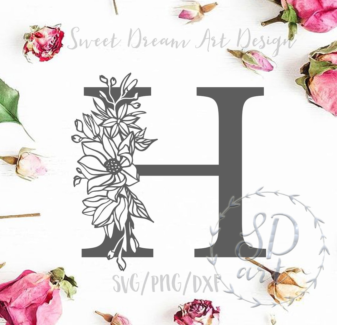 Floral Letter H Svg, Monogram Letter Svg, Decorative Initial Svg ...
