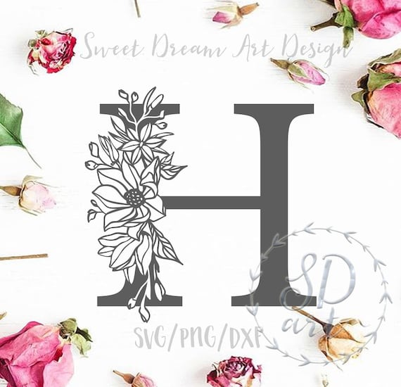 Floral letter H svg Monogram letter svg Decorative Initial | Etsy