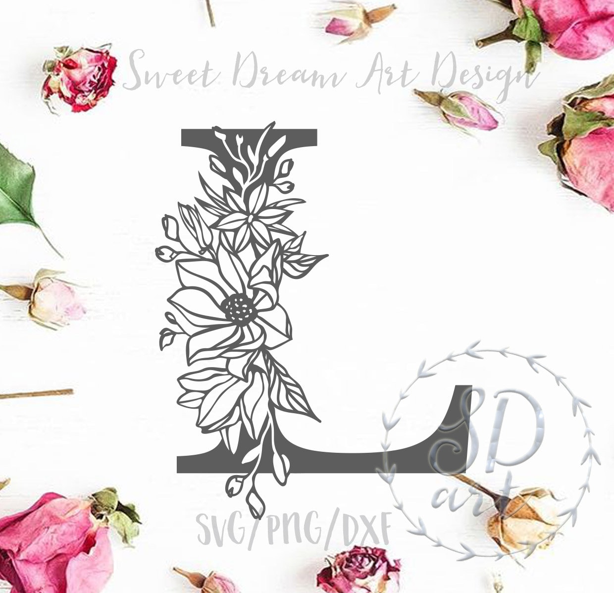 Floral letter L svg Monogram letter svg Decorative Initial | Etsy