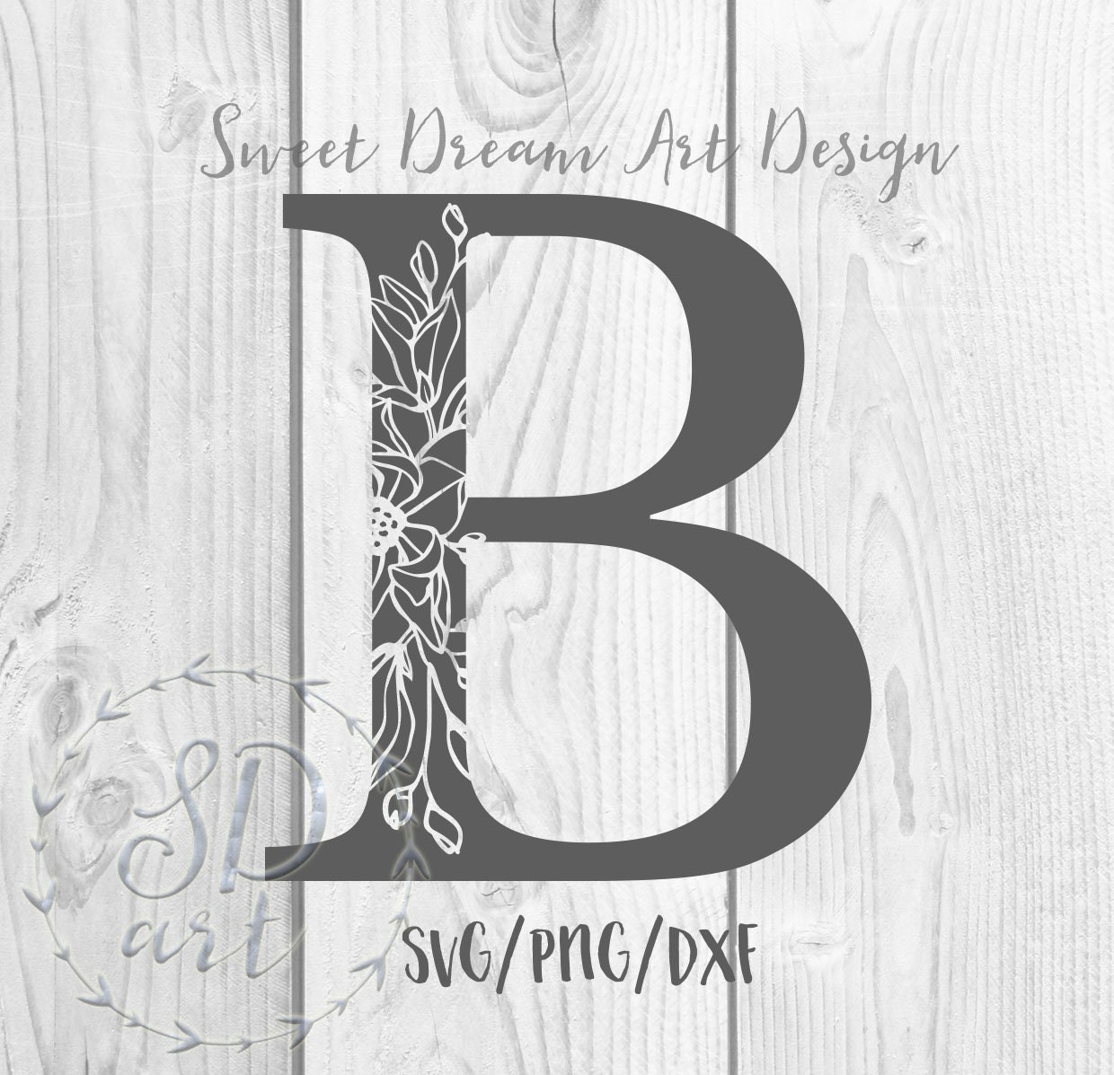 Floral letter B svg Monogram letter svg Decorative Initial | Etsy