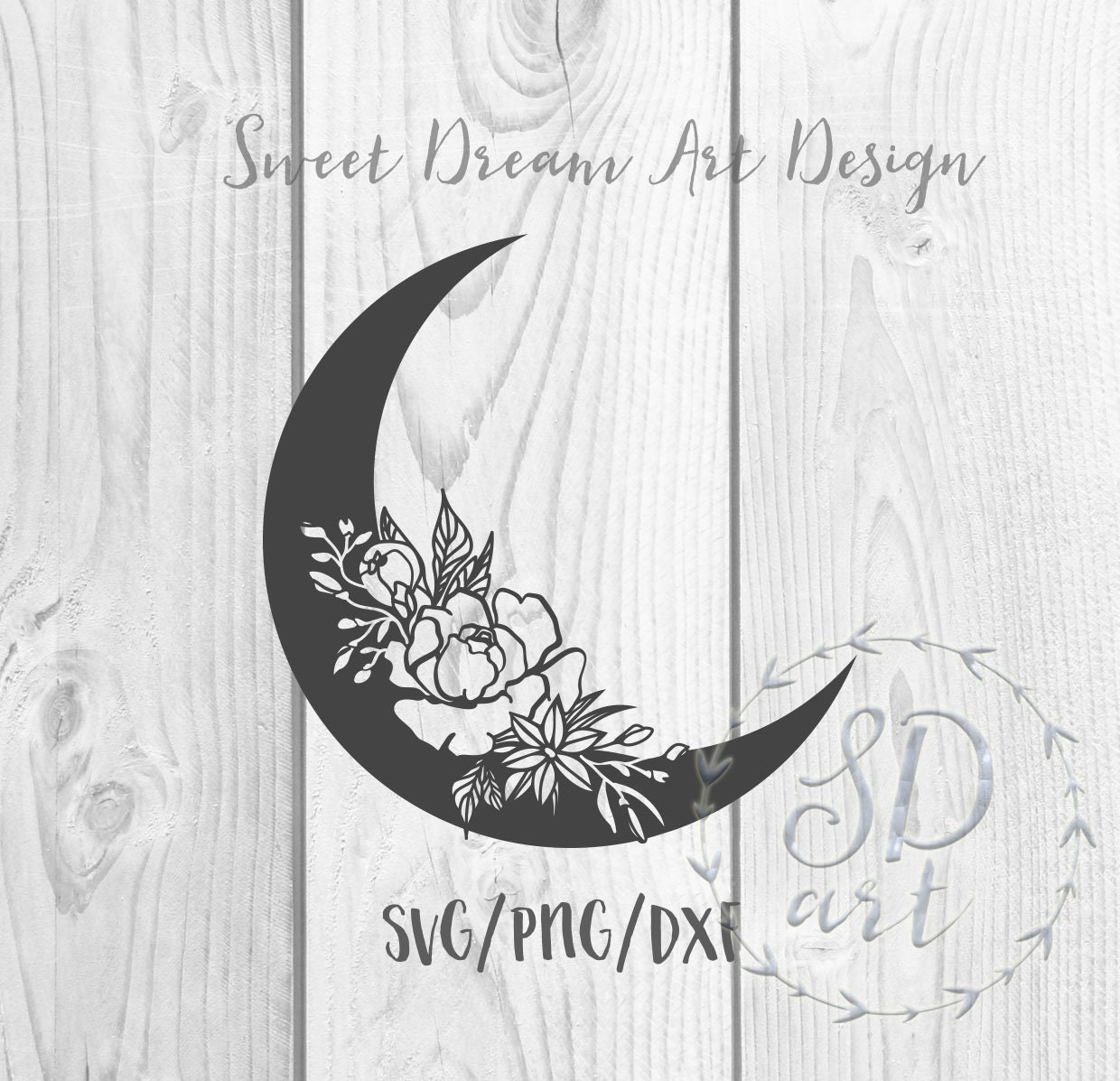 Floral Moon Svg Moon With Flowers Svg Moon Flowers Svg | Etsy