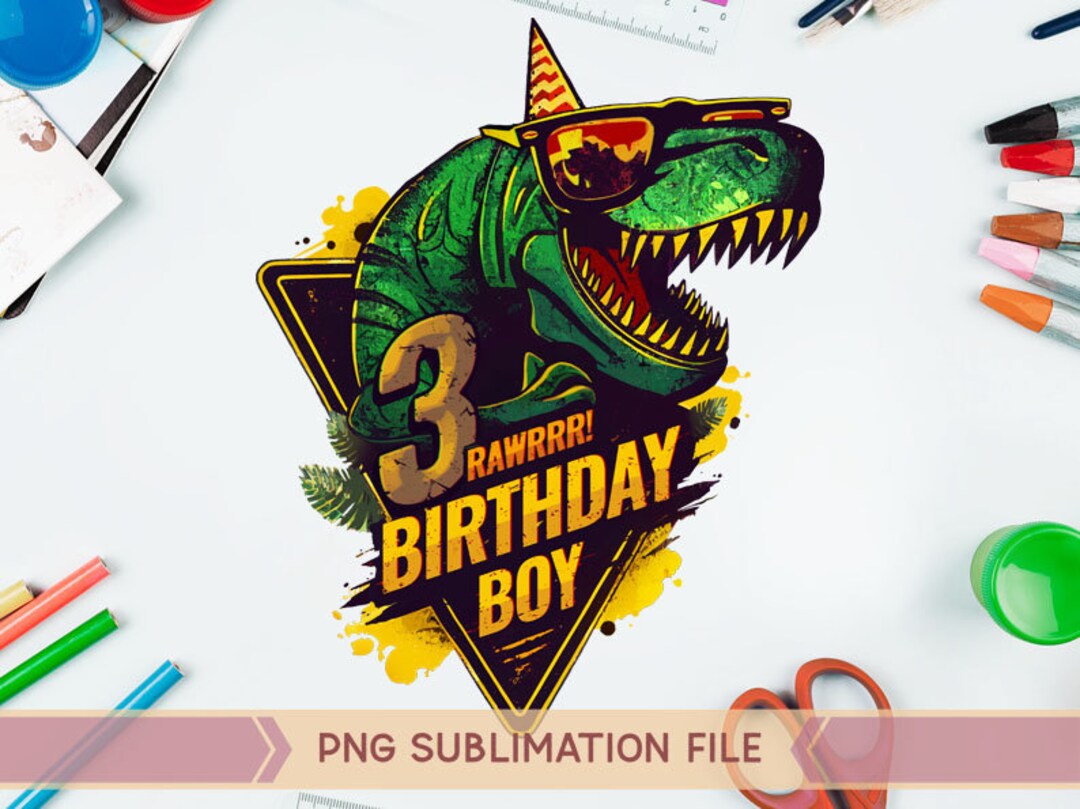 3rd T-rex Birthday Png, Third Dinosaur Birthday Png, T-rex 3rd Birthday ...
