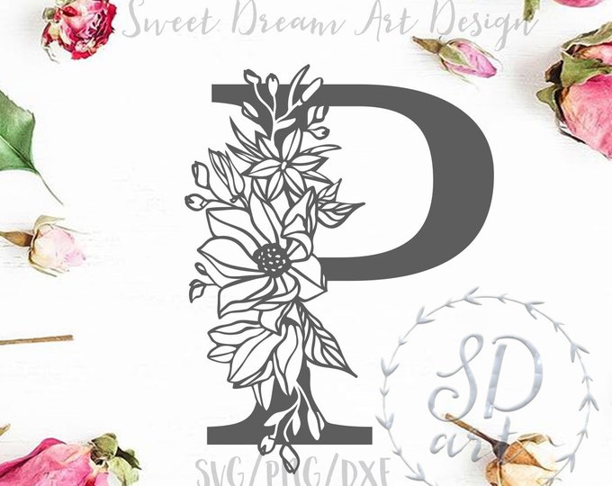Botanical Font Svg, Floral Letter P Svg, Floral Alphabet P Svg, Initial ...