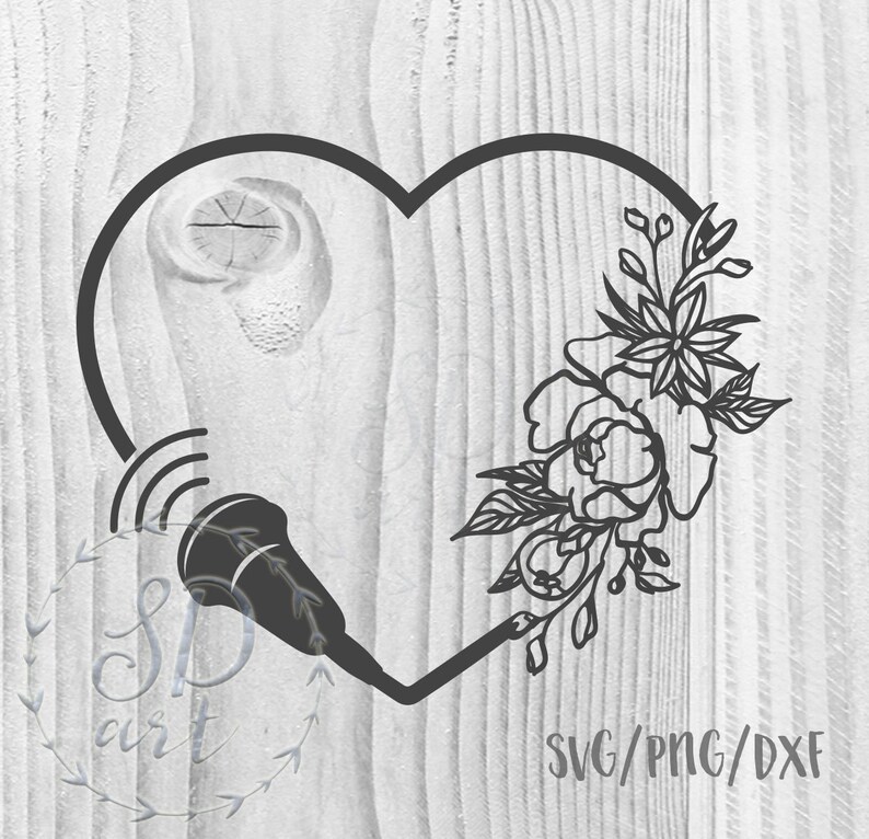 Heart Ultra Sound Transducer With Flowers SVG, Heart Ultra Sound ...