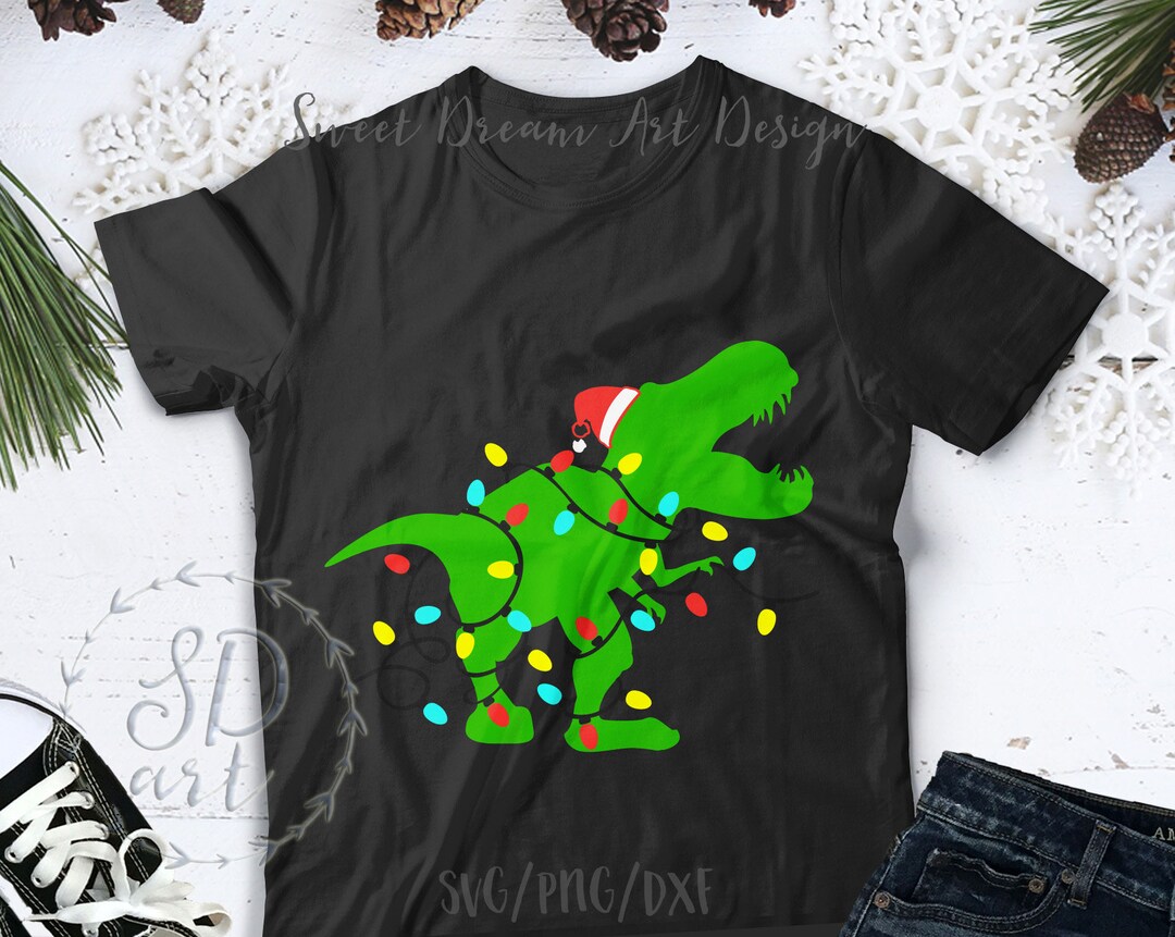 Christmas Dinosaur Svg, Santa T-rex Svg, Dinosaur With Lights Svg ...