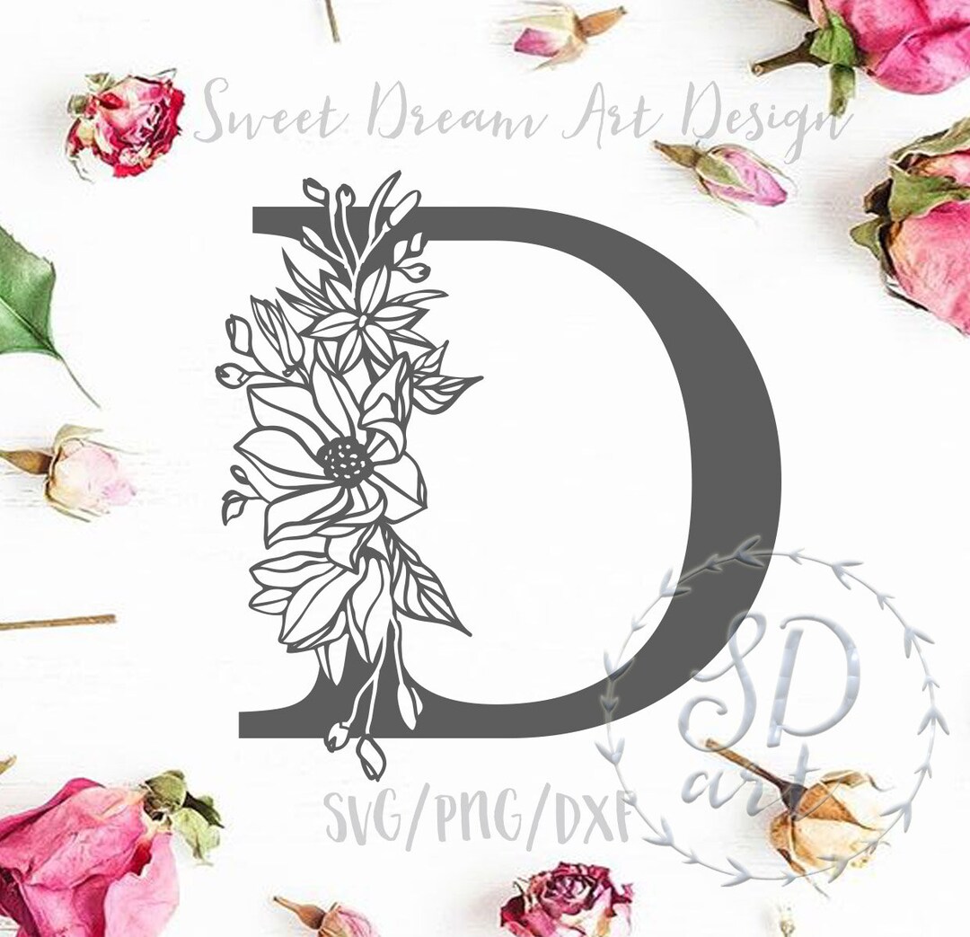 Floral Letter D Svg, Monogram Letter Svg, Decorative Initial Svg ...