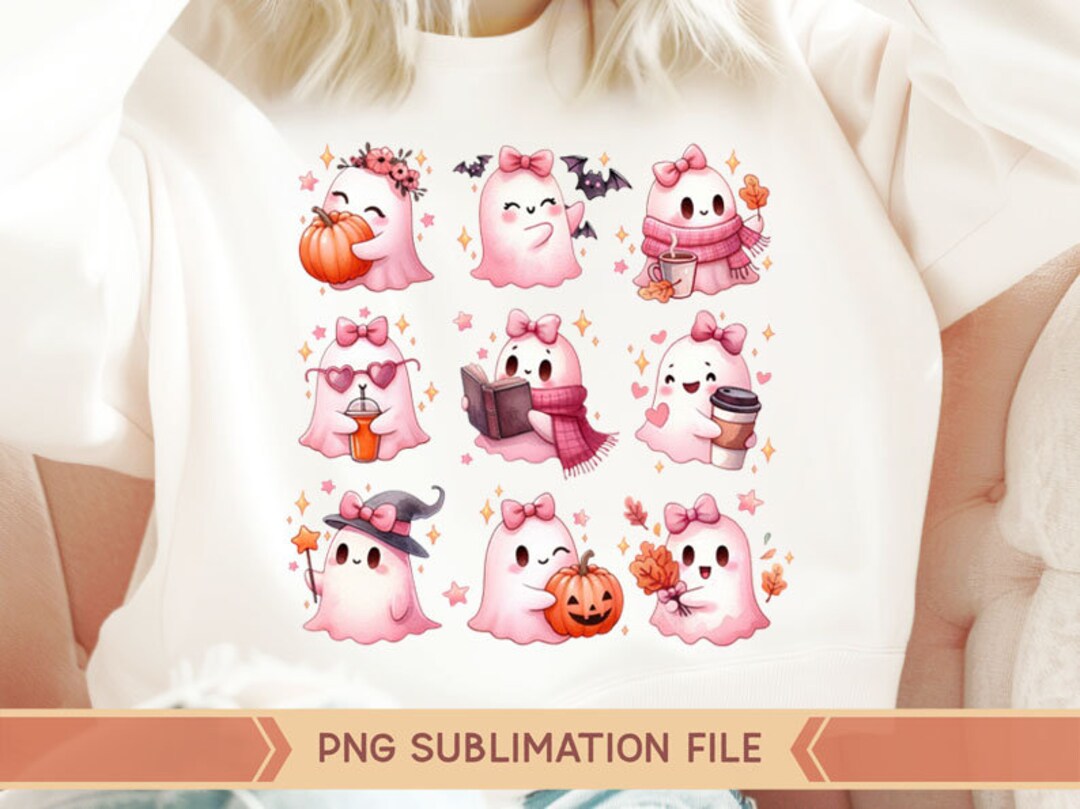 Cute Pink Halloween Ghosts, Pink Bows PNG, Coquette Halloween, Cute ...