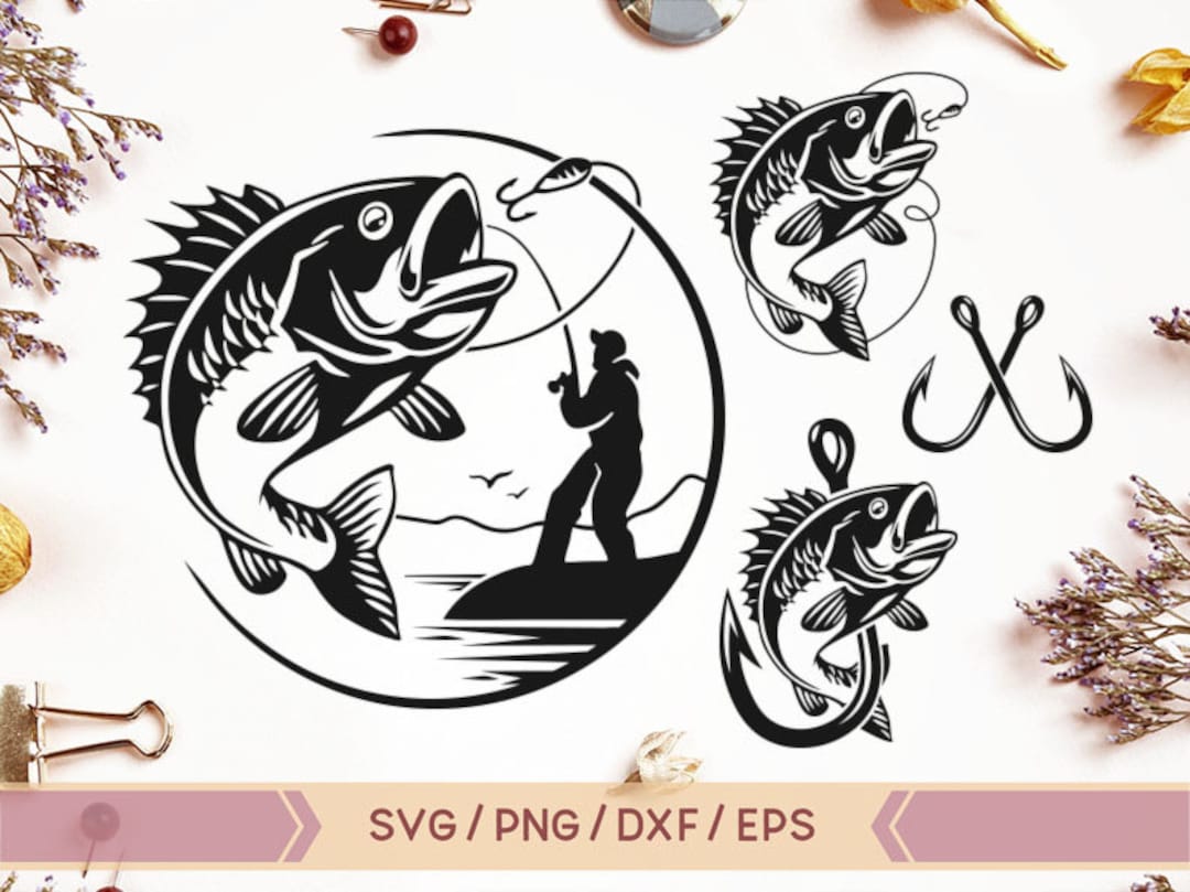 Fishing Svg, Bass Fishing Svg, Fisherman Catching Fish SVG, Bass ...