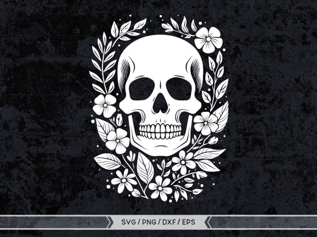 Floral Skull Svg, Skull and Flowers Svg, Skeleton Svg, Halloween ...