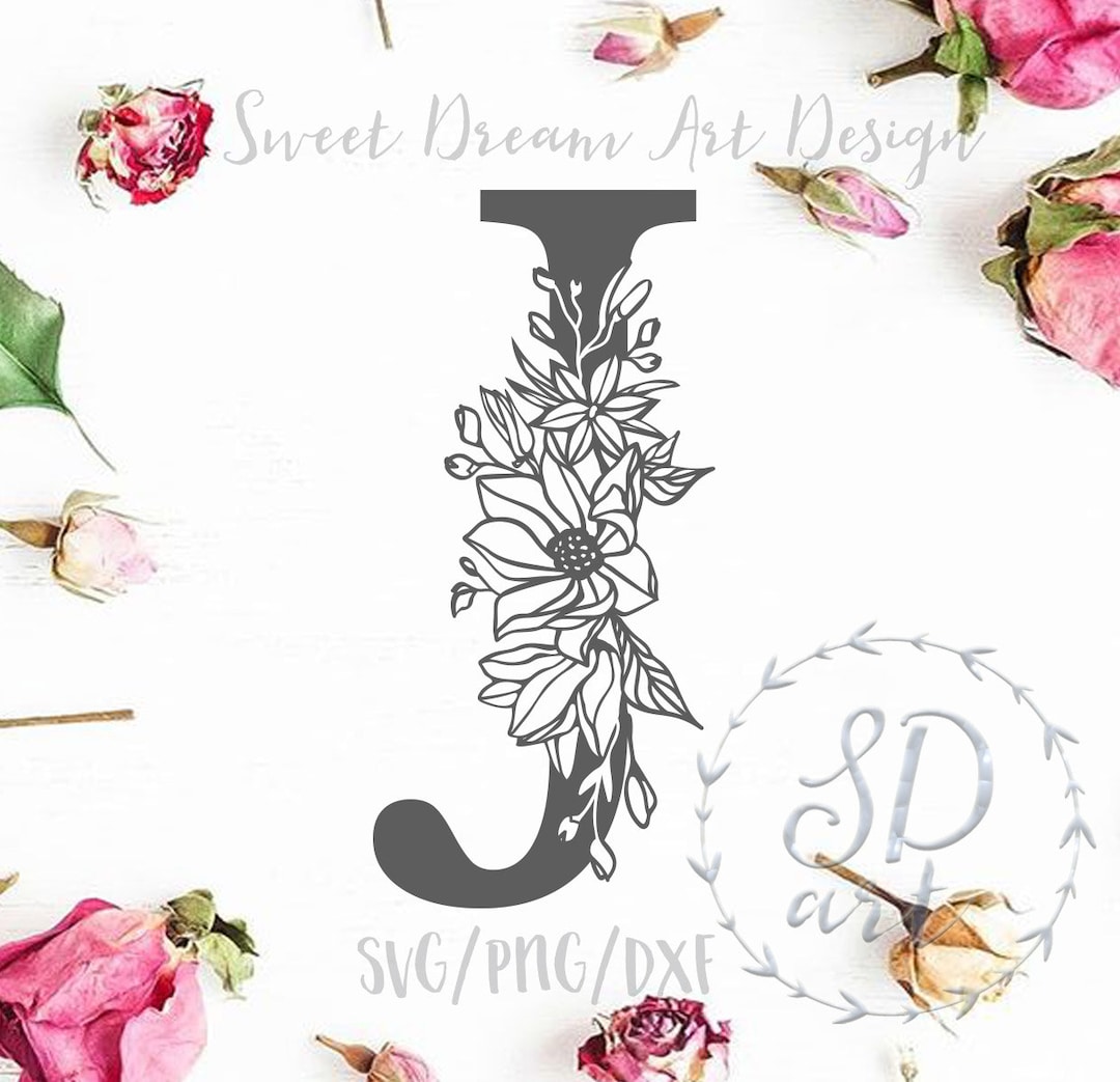 Floral Letter J Svg, Monogram Letter Svg, Decorative Initial Svg ...
