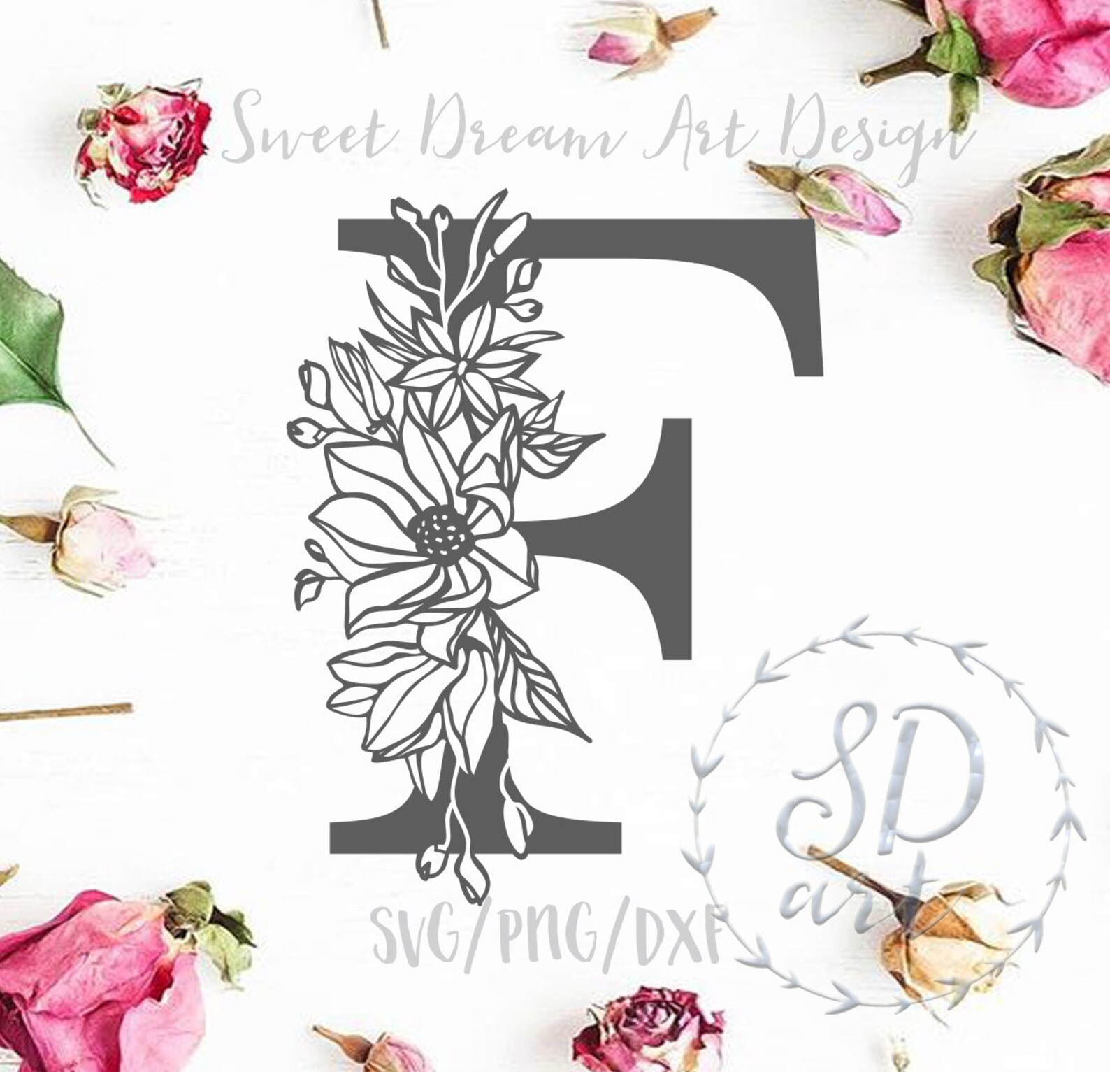 Floral letter F svg Monogram letter svg Decorative Initial | Etsy
