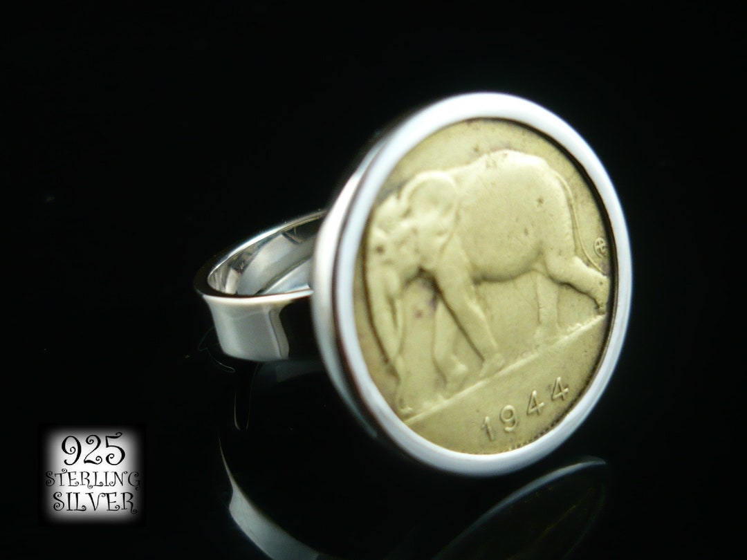 Congo 1944 Coin Ring 925 Sterling Silver Original Brass Coin for 18th ...