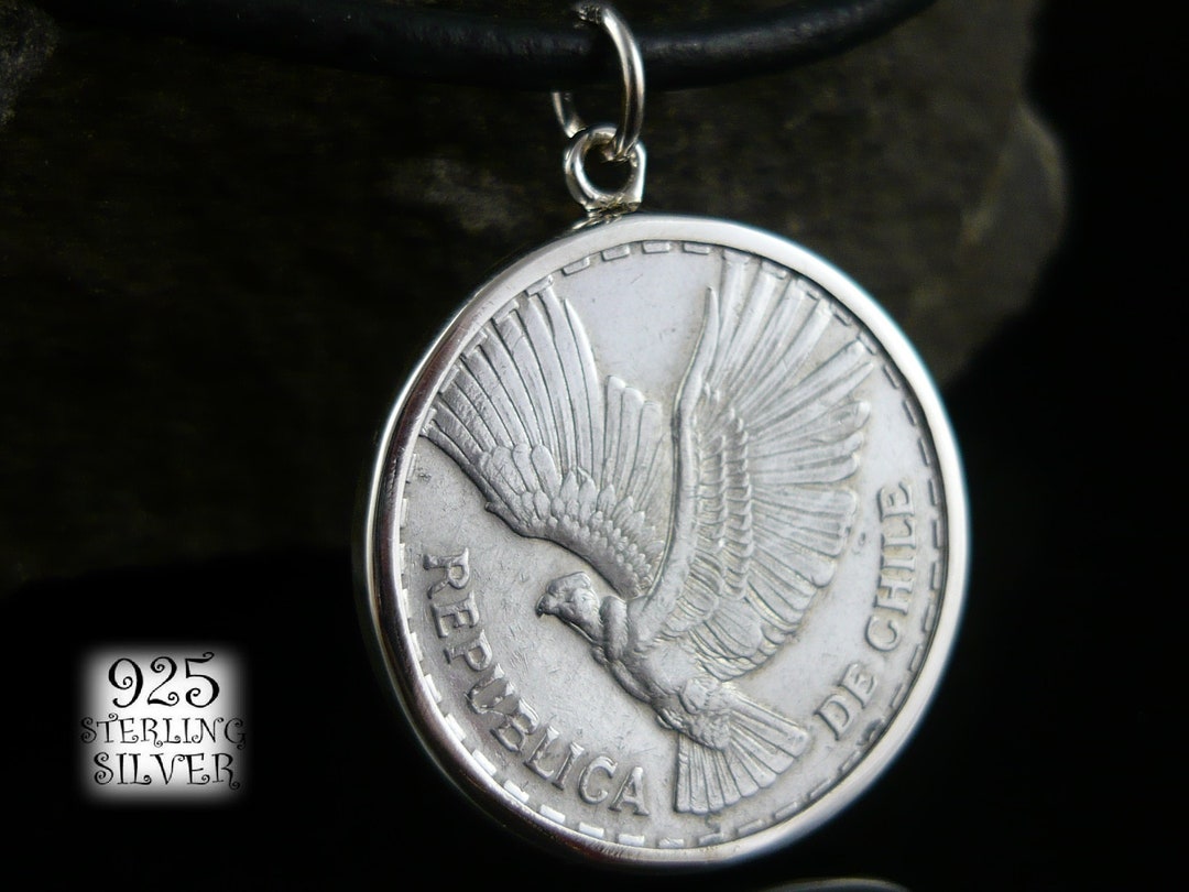 Pendant Coin Chile 1961 * 925 Sterling Silver * for 61st Birthday * Aluminum Bronze Coin ...