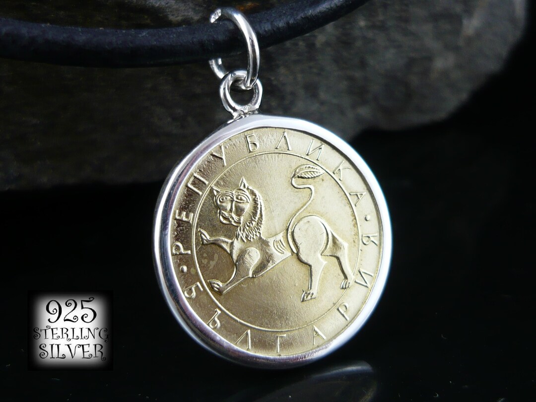 Pendant Bulgaria 1992 * Ag 925 Silver * Original Brass Coin * Leather ...