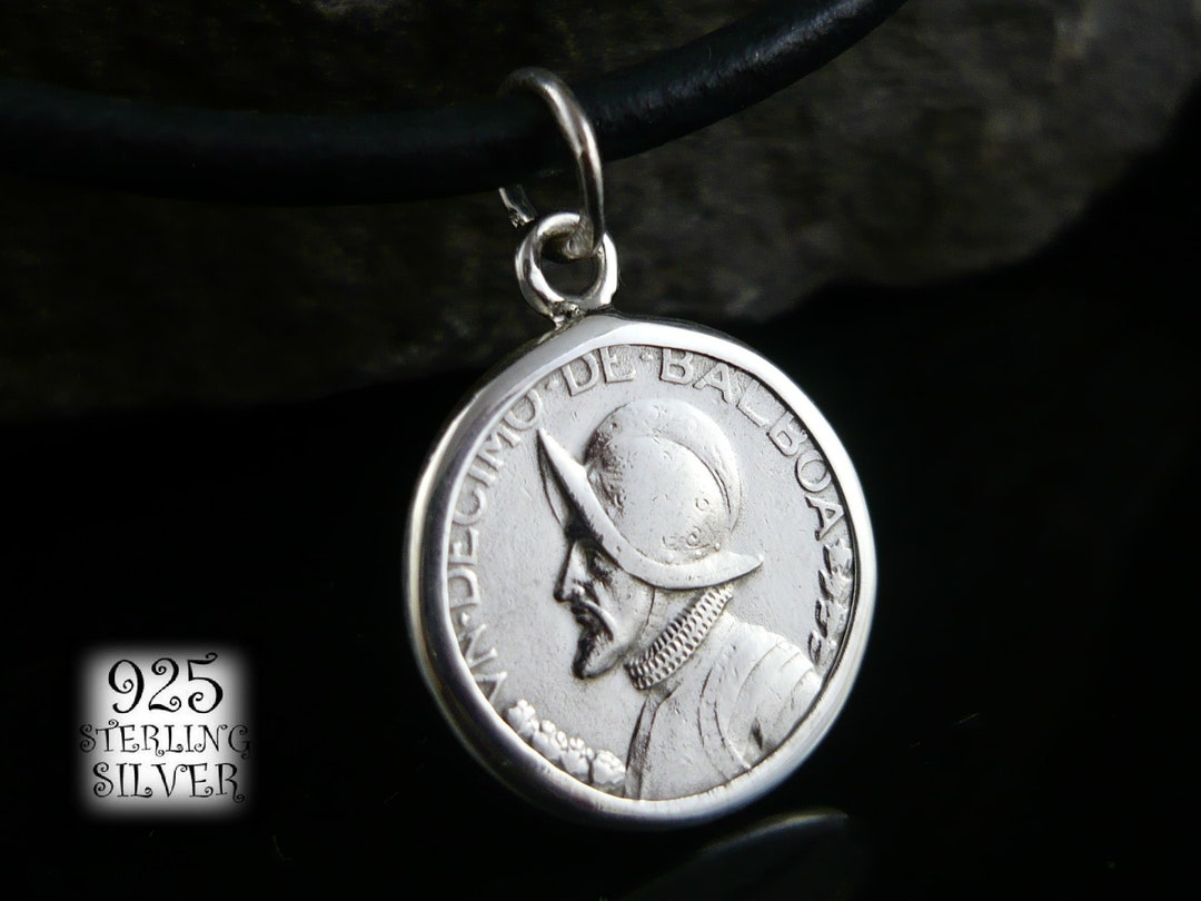 Panama Pendant 1/10 Balboa 1966 925 Silver Original Copper Coin Leather ...