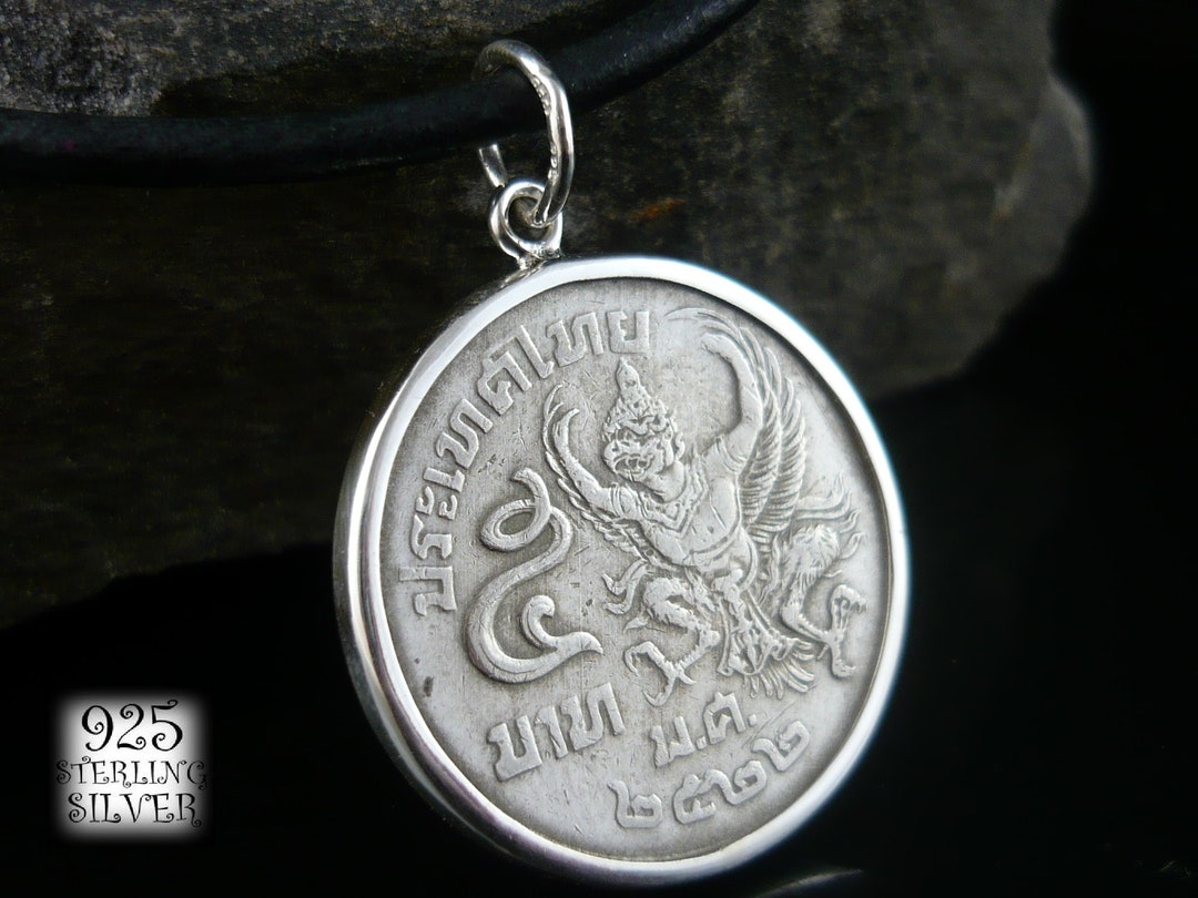 Thailand Pendant 1979 Silver Ag 925 Copper-nickel Coin Leather Necklace ...