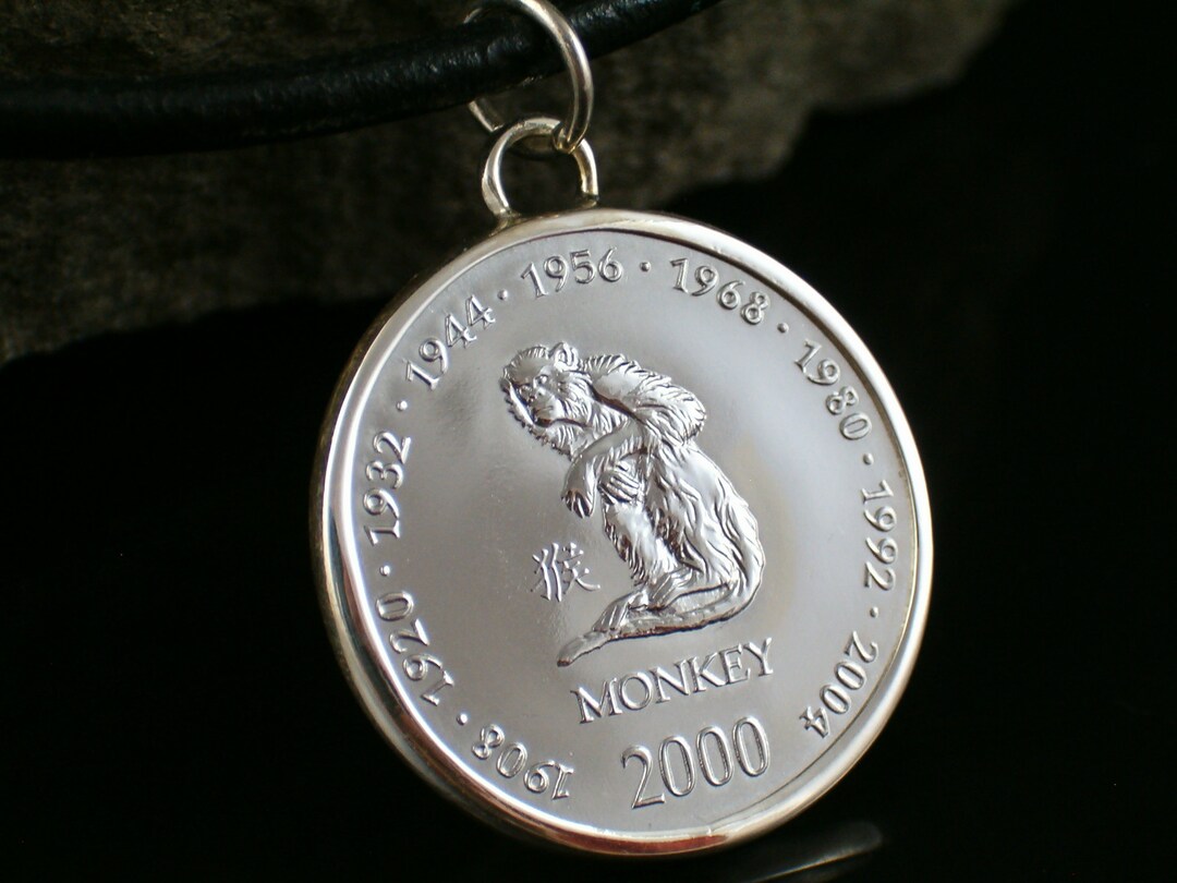 Chinese Zodiac Monkey 925 Sterling Silver Pendant Coin Chinese ...