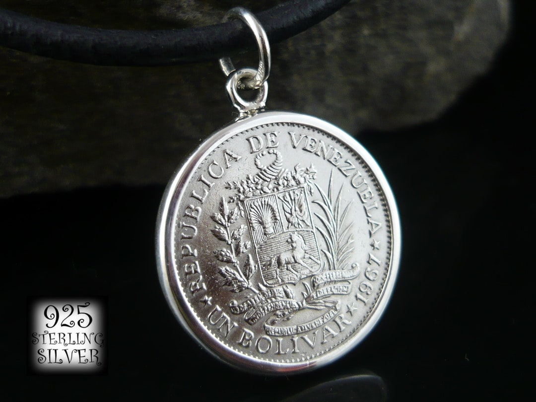 Venezuela 1967 Pendant Original Nickel Coin Silver Ag 925 Leather ...