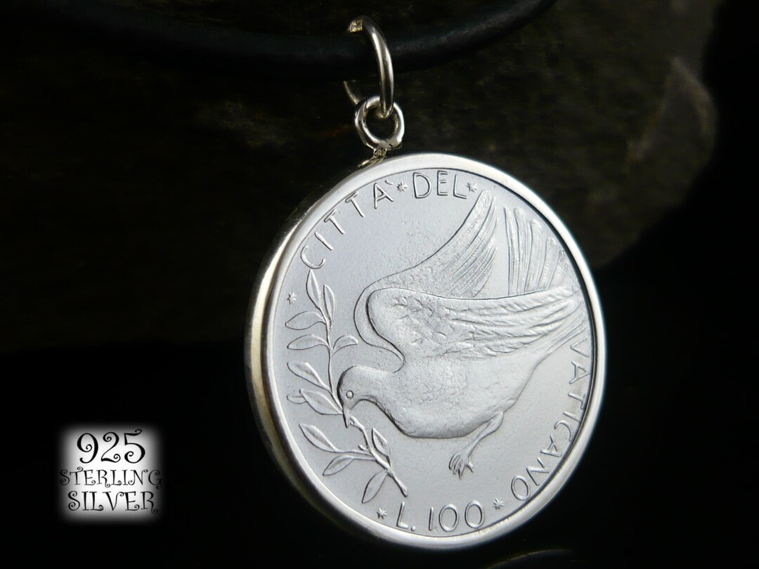 Vatican Dove Pendant * Silver Ag 925 * Stainless Steel Coin * Pope Paul ...