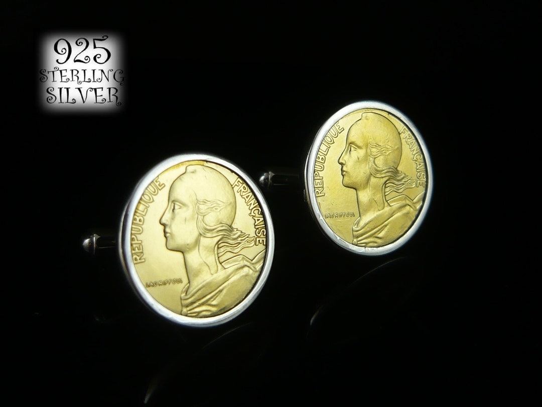Cufflinks France * Silver 925 * Brass Coins * Gift for Him * Gift for ...