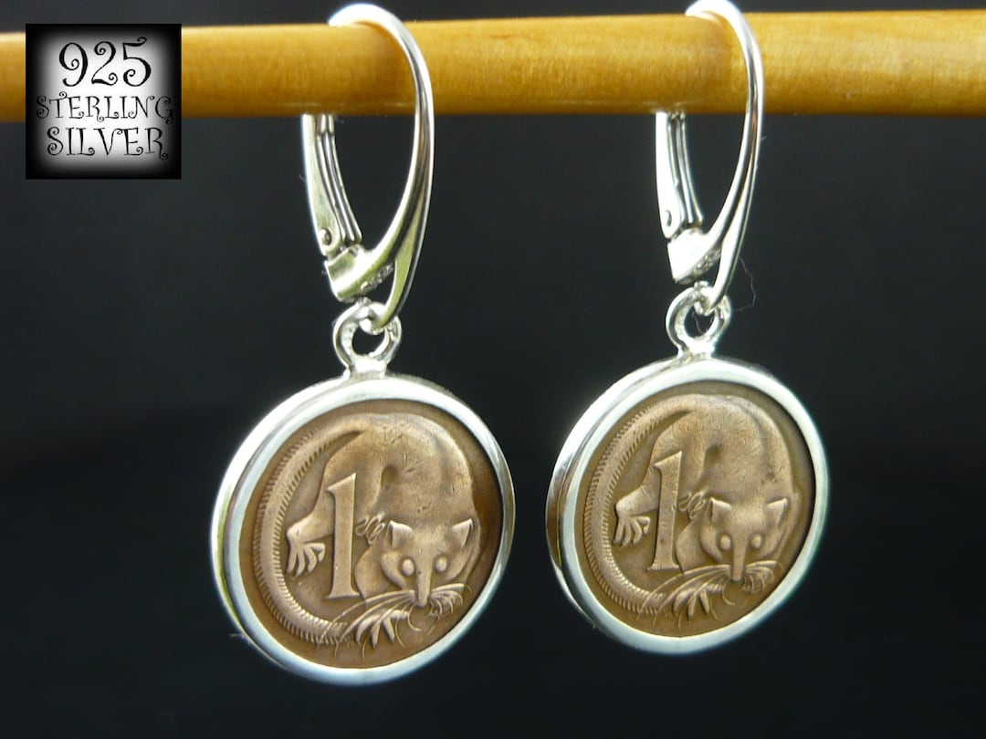 Australia 1966 Coins Earrings Bronze Coins 925 Sterling Silver Dwarf ...