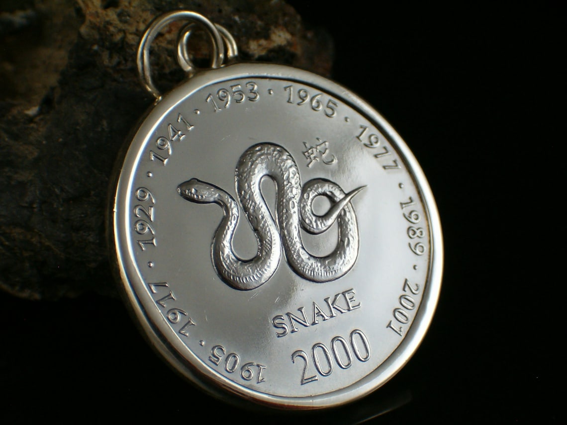 Chinese zodiac snake 925 sterling silver pendant coin Chinese | Etsy