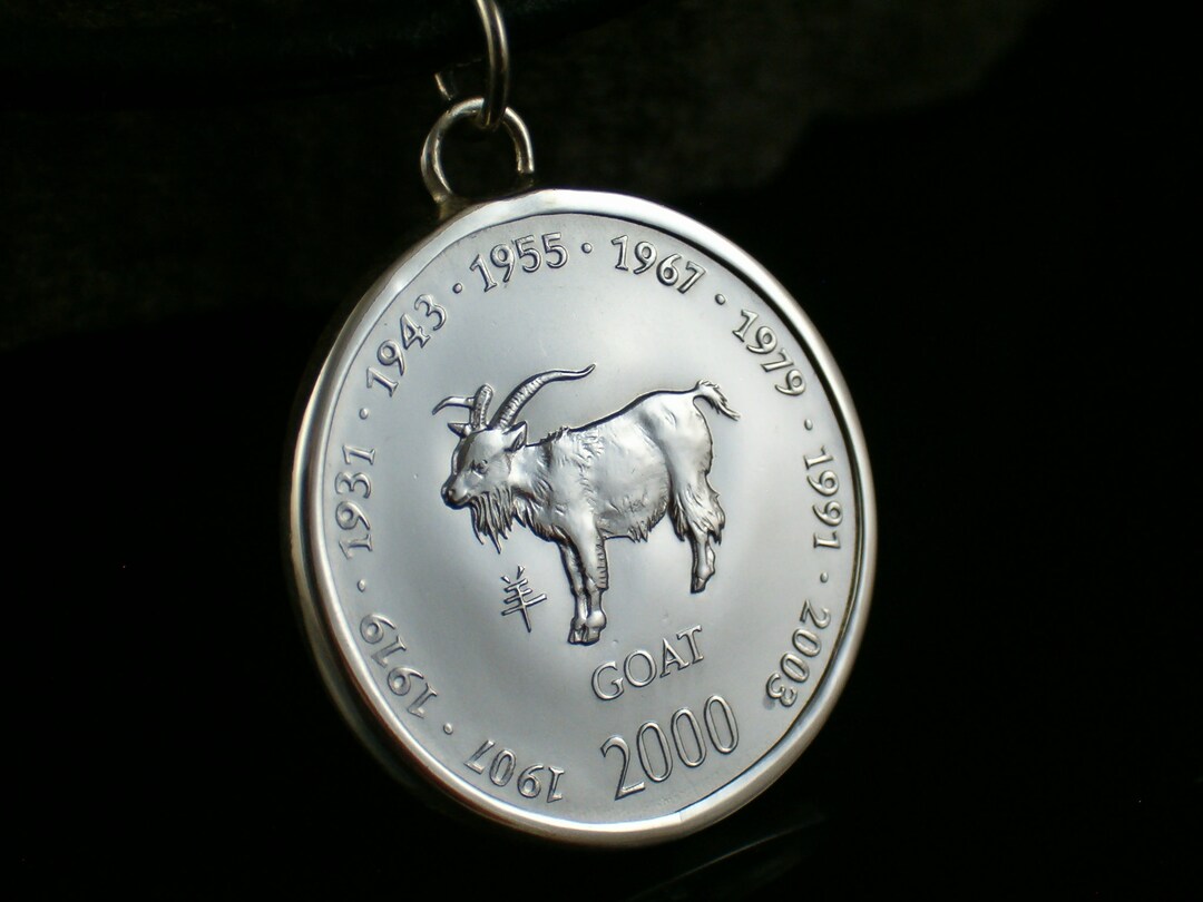 Chinese Zodiac Goat 925 Sterling Silver Pendant Coin Chinese Horoscope ...