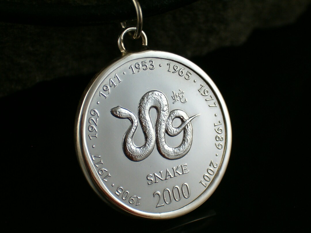 Chinese Zodiac Snake 925 Sterling Silver Pendant Coin Chinese Horoscope ...
