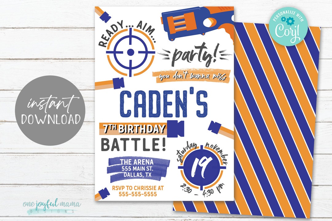 Nerf Birthday Party Invitation - Boys Birthday Party - DIY Customizable ...