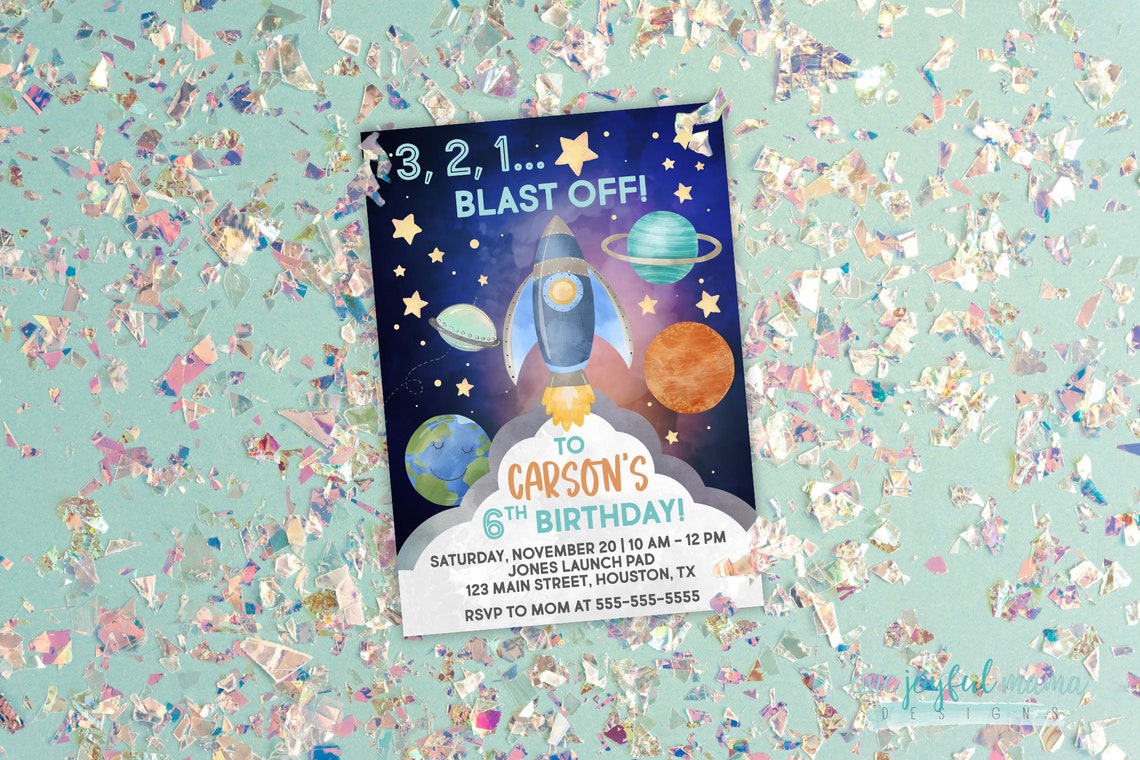 Space Blast off Birthday Party Invitation - Boy Birthday - 3, 2, 1 ...