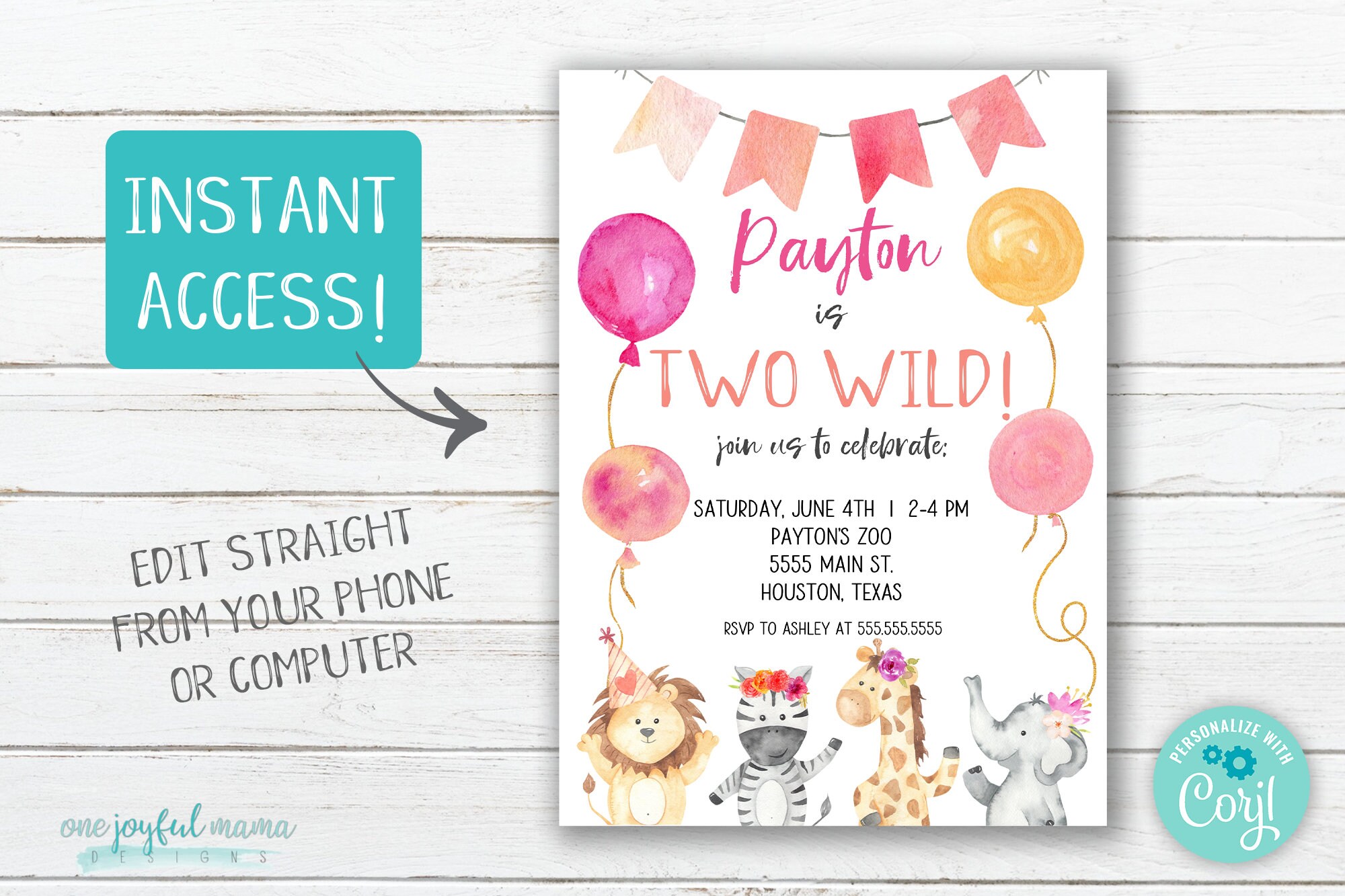 TWO WILD Birthday Party Invitation - Toddler Girl Birthday - Wild Thing ...