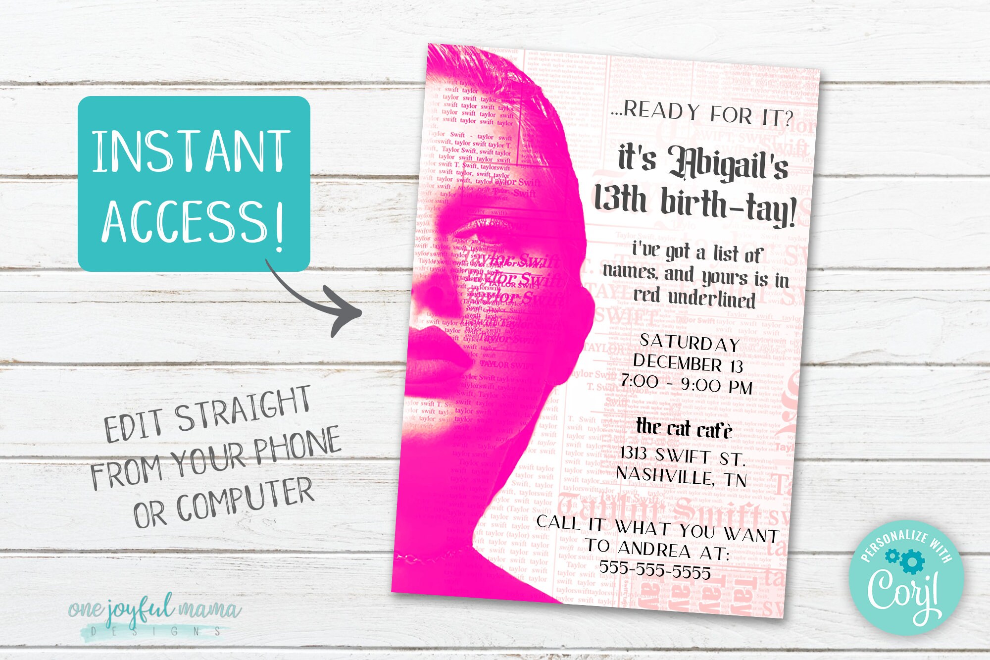 Taylor Swift Themed Birth-tay Party Invitation | Reputation Inspired ...