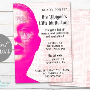 Taylor Swift Themed Birth-tay Party Invitation | Reputation Inspired ...
