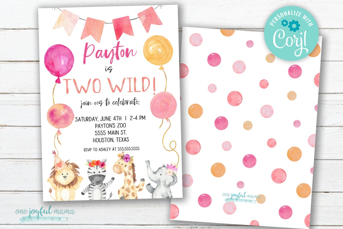 TWO WILD Birthday Party Invitation - Toddler Girl Birthday - Wild Thing ...
