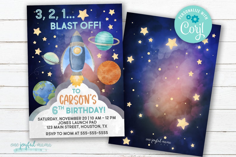 Space Blast off Birthday Party Invitation - Boy Birthday - 3, 2, 1 ...