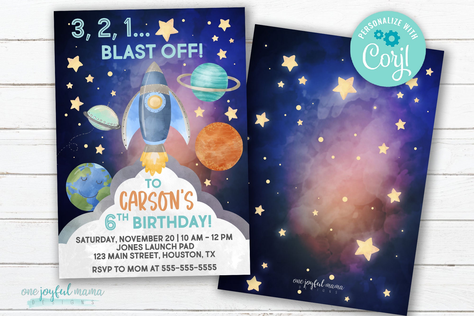 Space Blast off Birthday Party Invitation - Boy Birthday - 3, 2, 1 ...