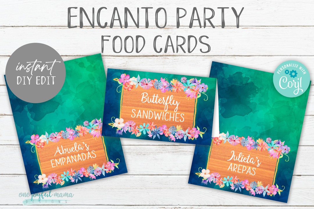 Encanto Birthday Food Card Labels - Watercolor Floral Food Cards - Kids ...