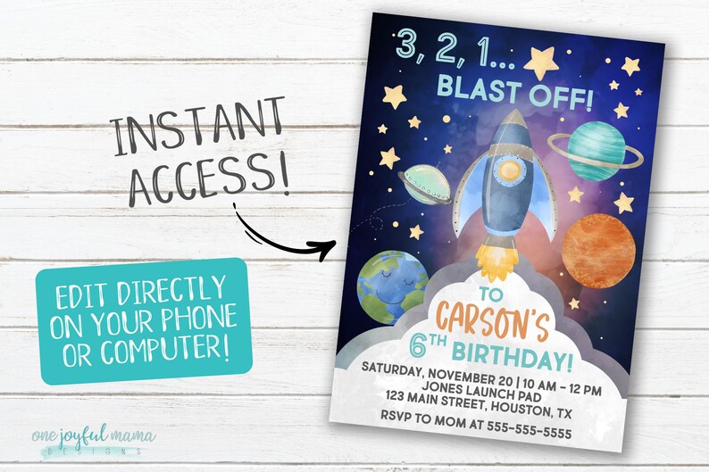Space Blast off Birthday Party Invitation - Boy Birthday - 3, 2, 1 ...
