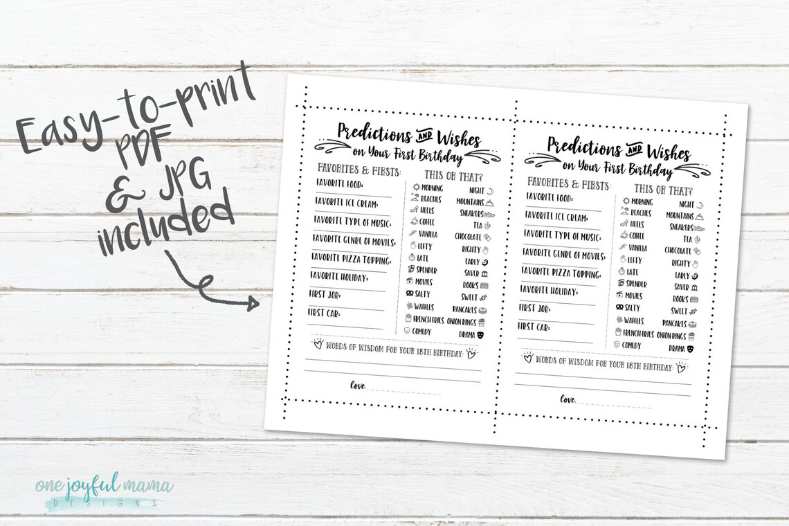 First Birthday Party Predictions - Questionnaire Activity Game - Gift ...