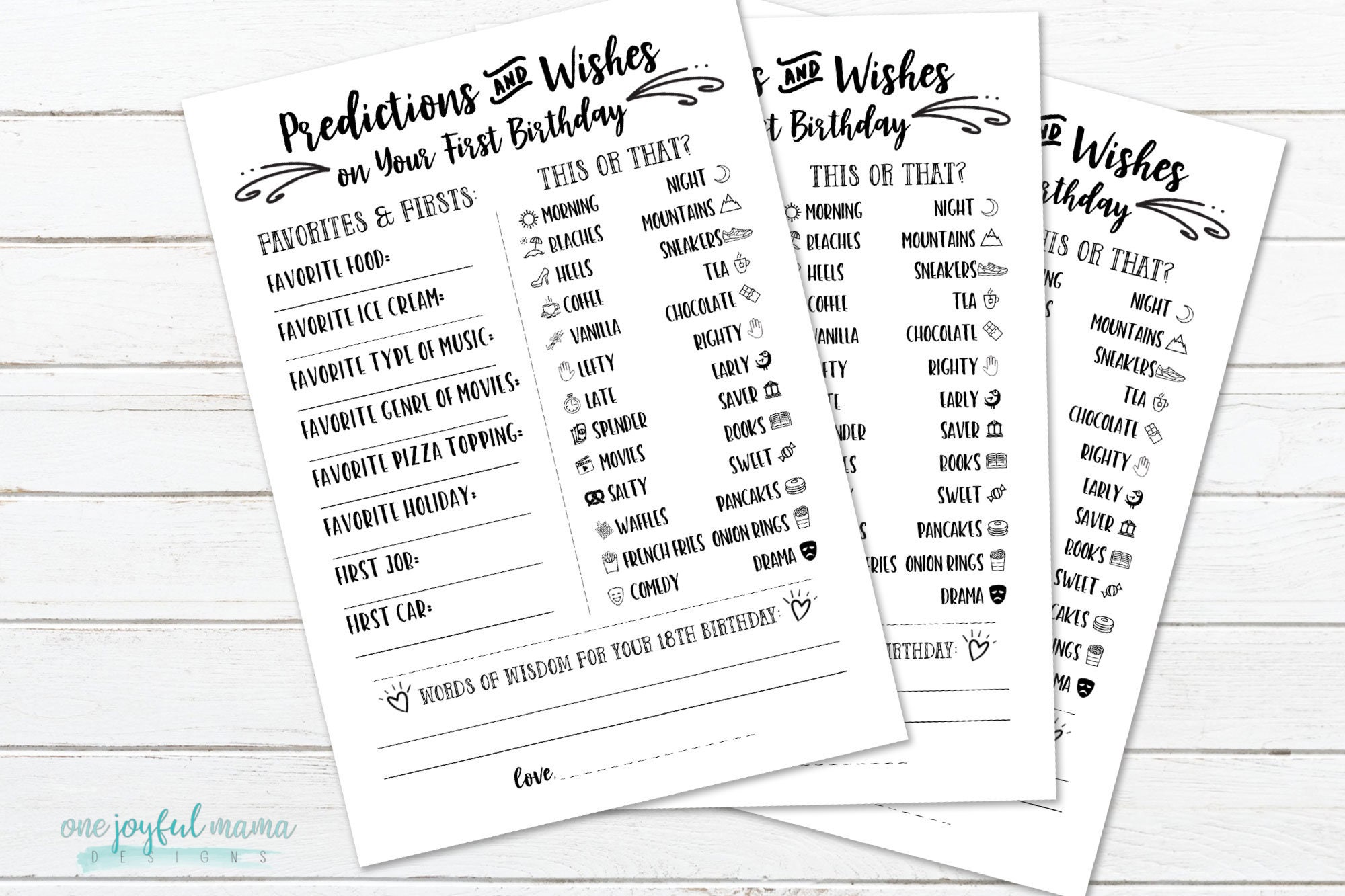 First Birthday Party Predictions - Questionnaire Activity Game - Gift ...