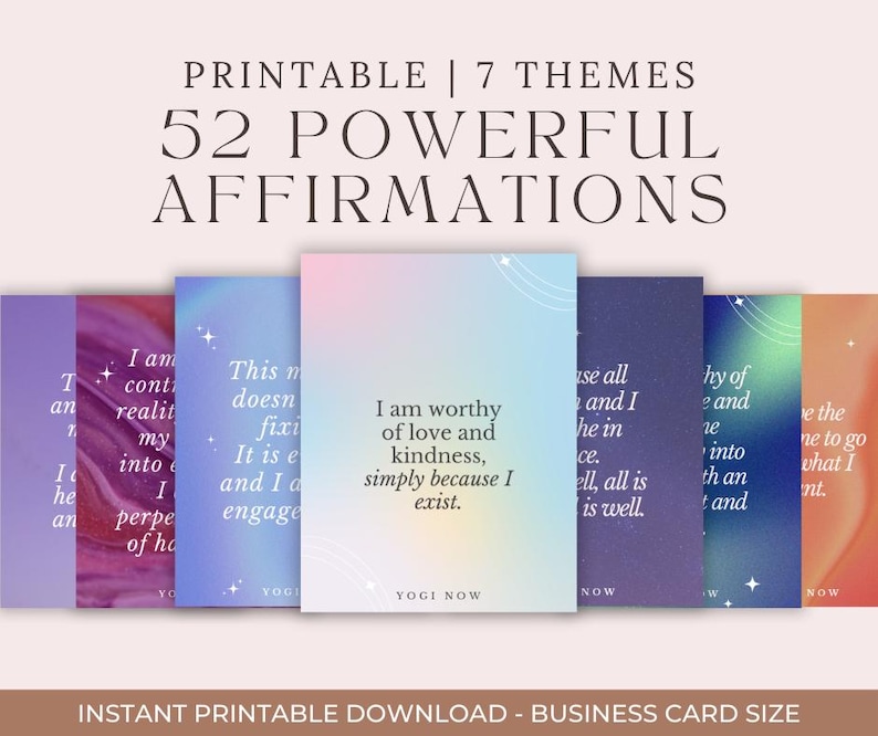 Printable Affirmation Cards, 52 Powerful Affirmations, 7 Themes, Self ...