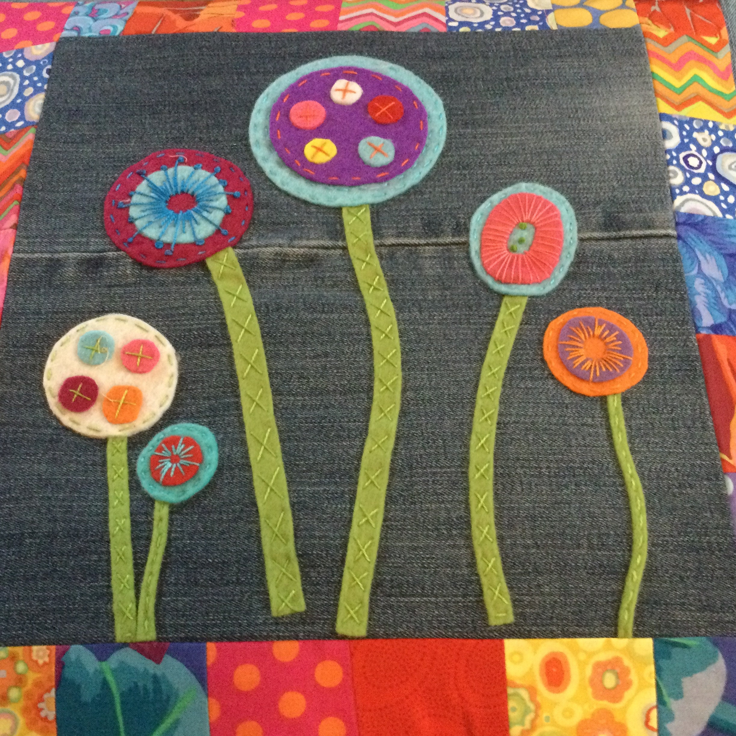 Felt Flower Recycled Denim Cushion Cover - Etsy